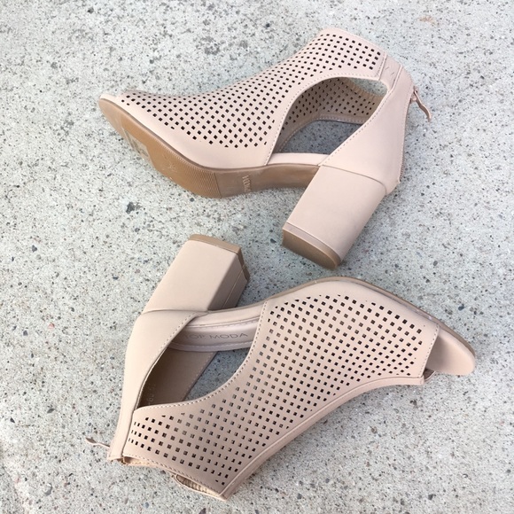 Shoes | Tan Cutout Peep Toe Perforated Booties | Poshmark